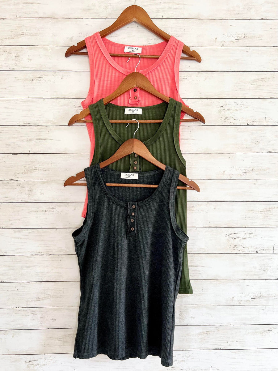 RIBBED TANK TOP, RAW SEAM WITH BOTTONS AND STRETCH (multiple colors ...